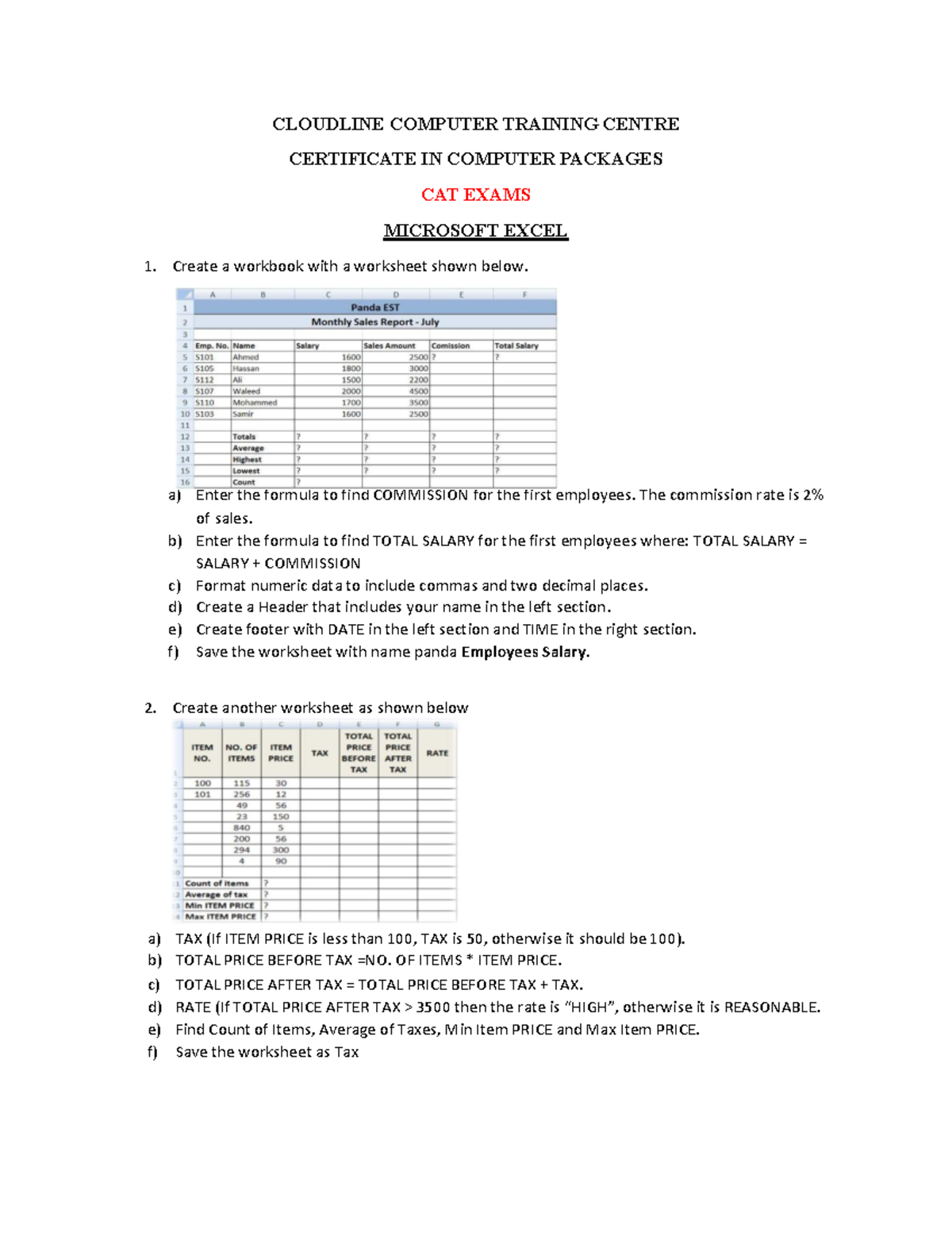 Microsoft Excel Practical Exercises for CAT Certification - Studocu