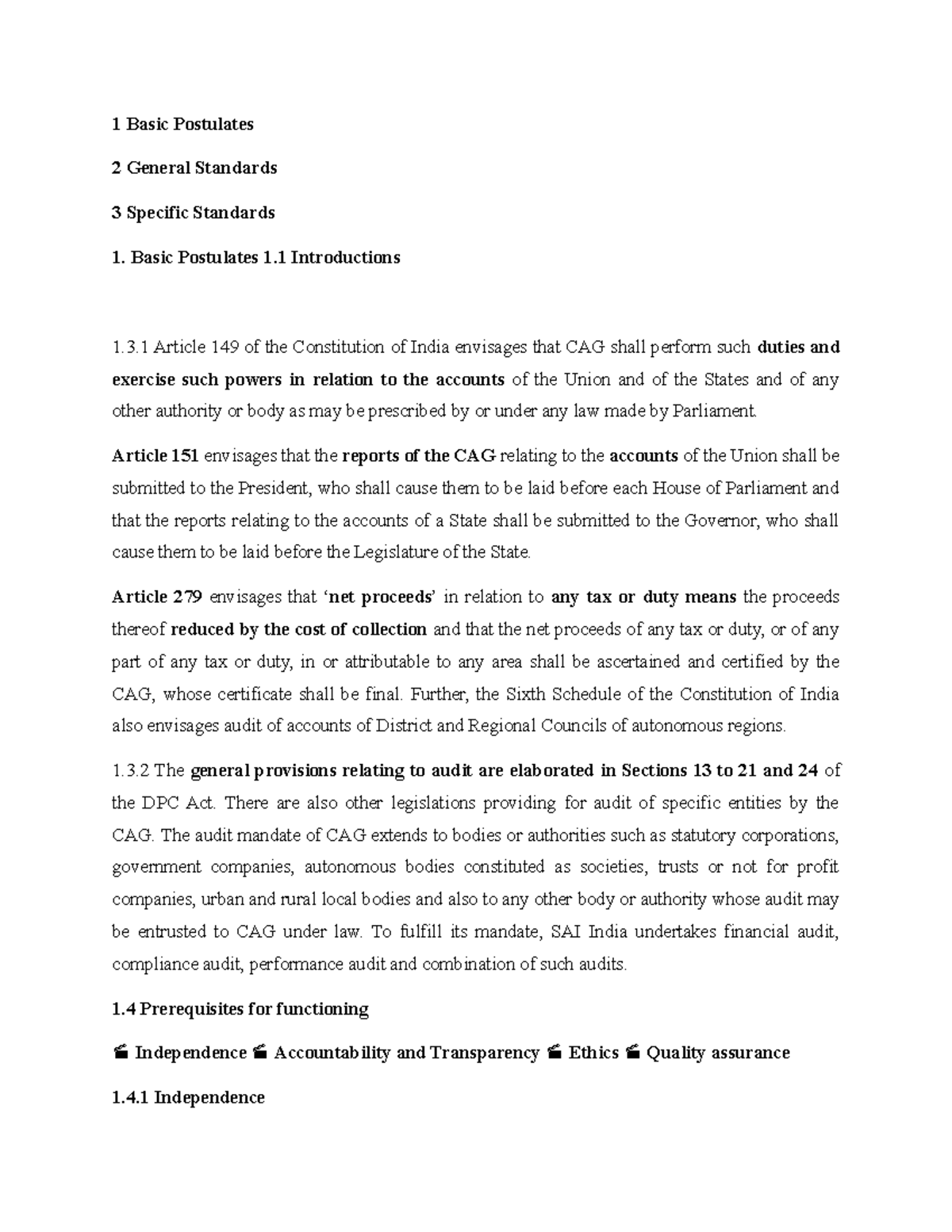 CAG Audit Standards Notes: Key Principles & Guidelines Overview - Studocu