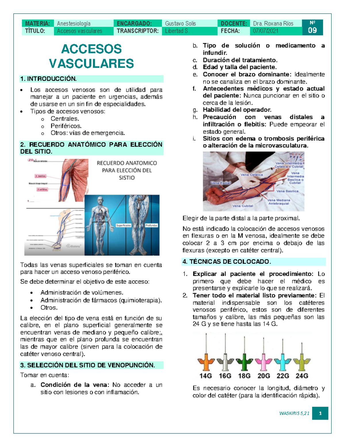 Accesos Venosos Vasculares: Guía Completa para Su Uso Clínico - Studocu