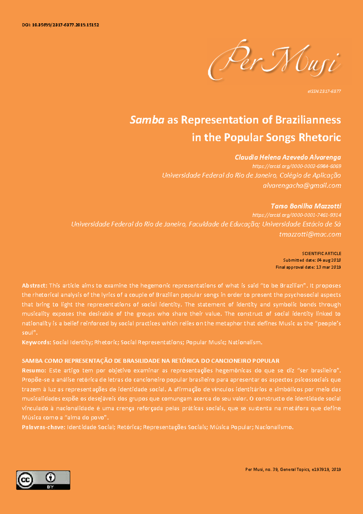 Samba and Brazilianness: Rhetorical Analysis of Popular Songs (MUS 101 ...