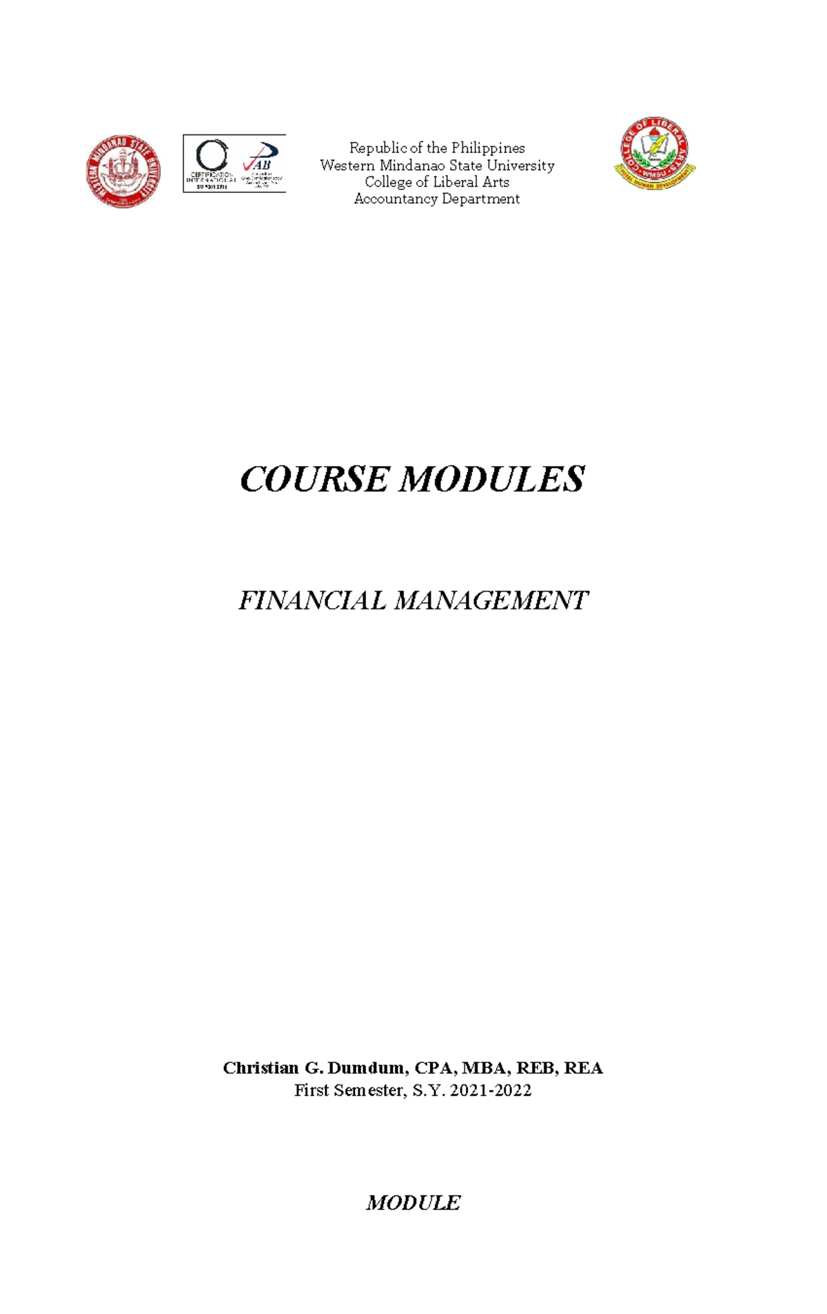 FM 1 Financial Management Module: Financial Statement Analysis ...