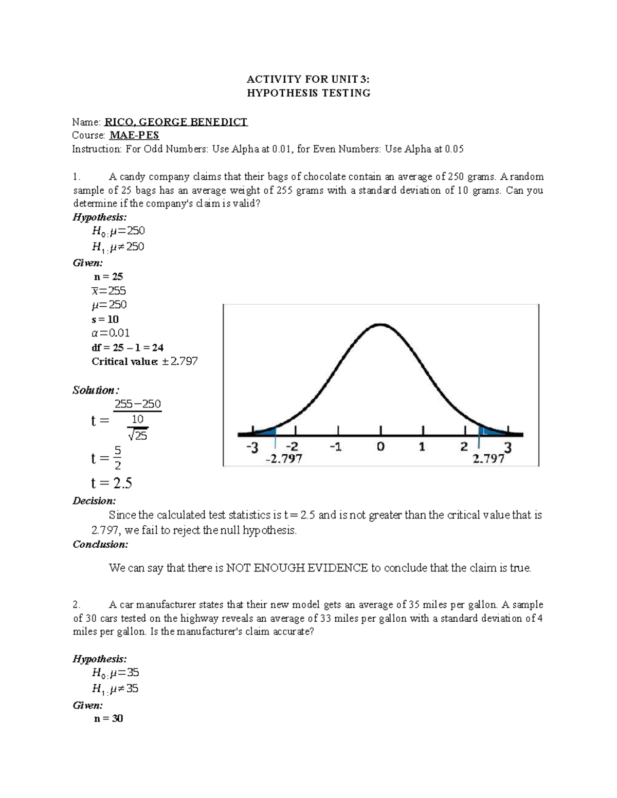 Activity on Unit 3: Hypothesis Testing Analysis - Studocu
