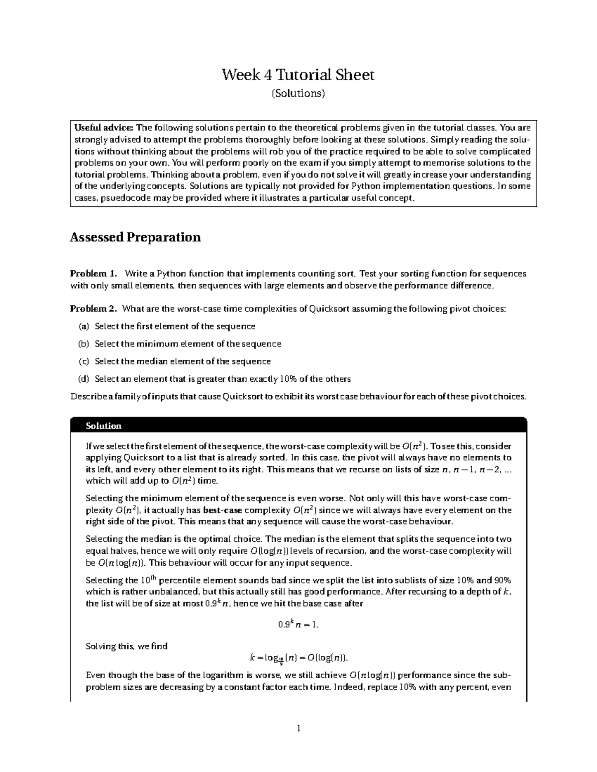 Week04 solutions Tutorials - Week 4 Tutorial Sheet (Solutions) Useful ...