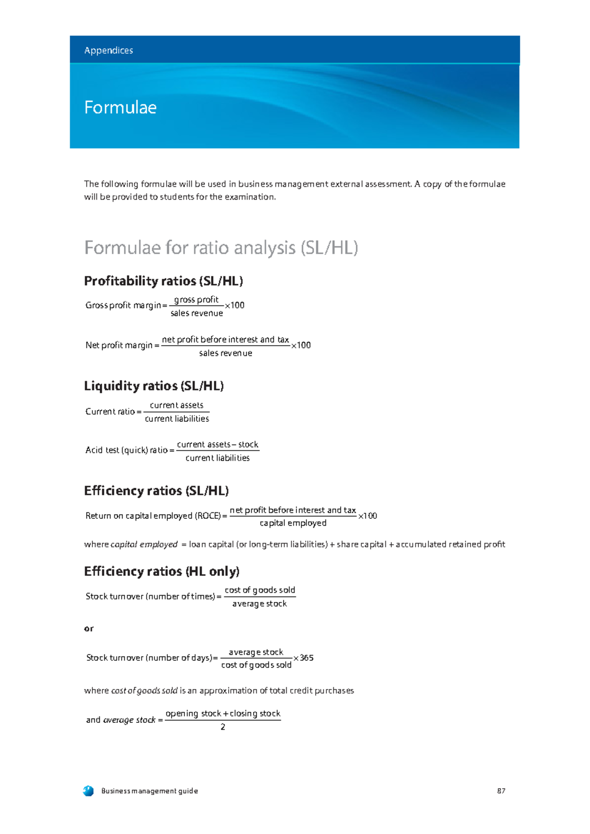 IB Business Formula Sheet - Appendices Formulae The following formulae ...