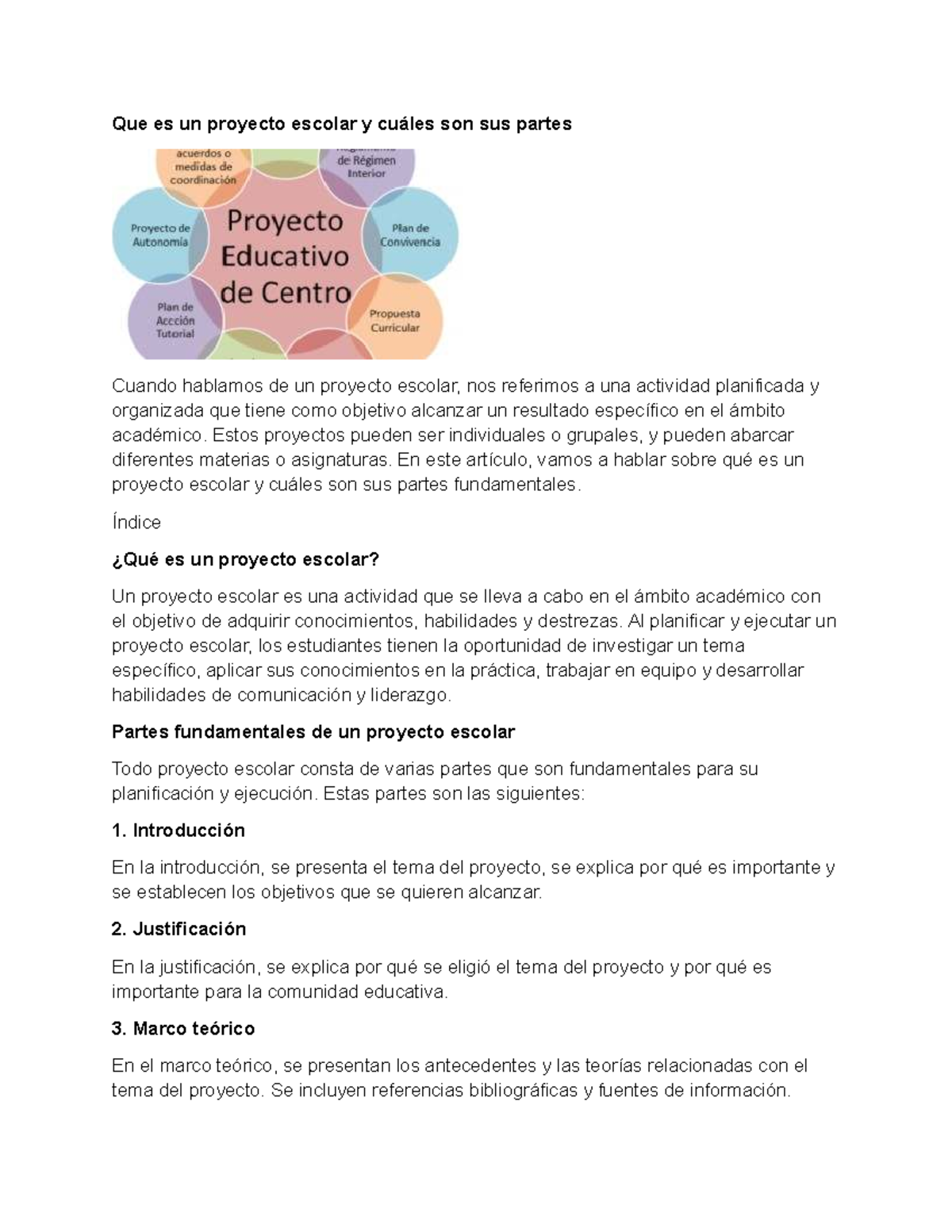 Partes Fundamentales de un Proyecto Escolar: Guía Completa - Studocu