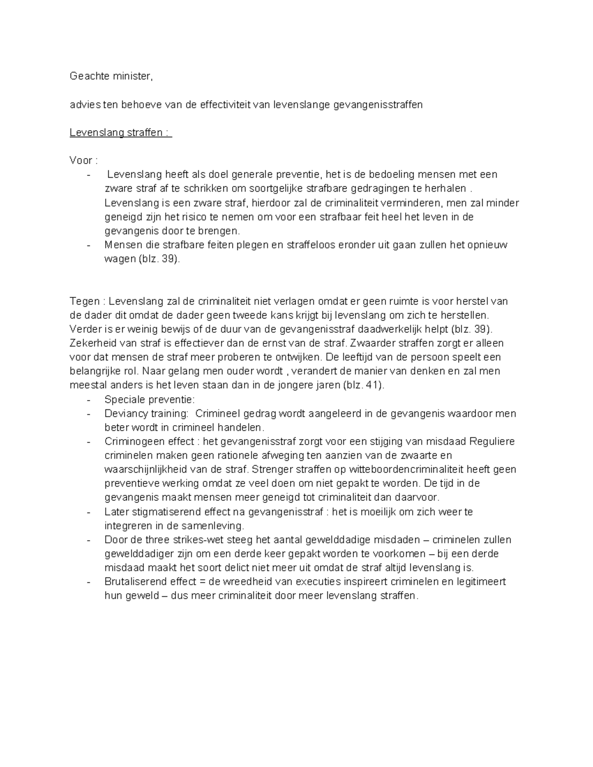 Recht en menselijk gedrag opdracht 1: Effectiviteit levenslange ...