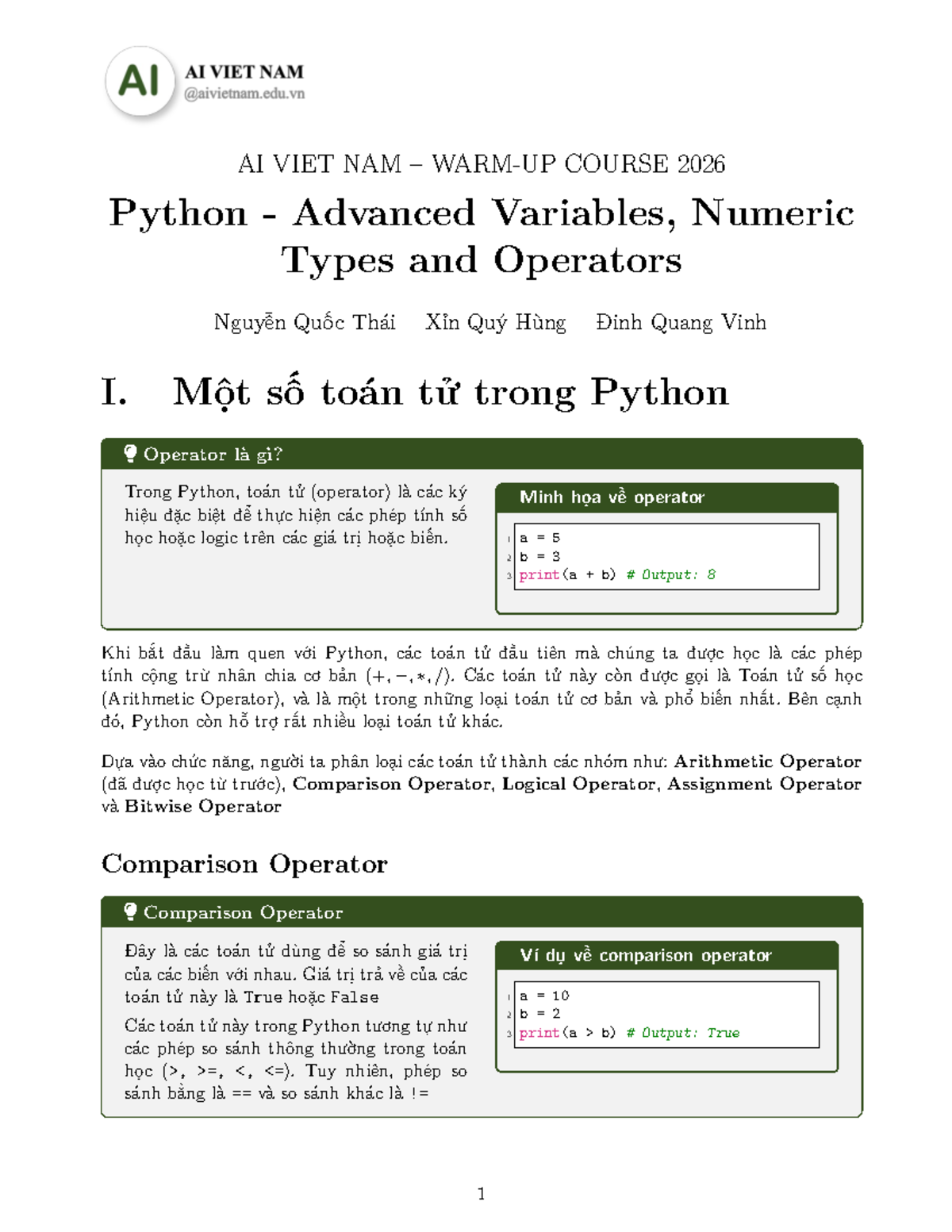 AI VIET NAM (AIO2026) Python Advanced: Variables, Numeric Types ...