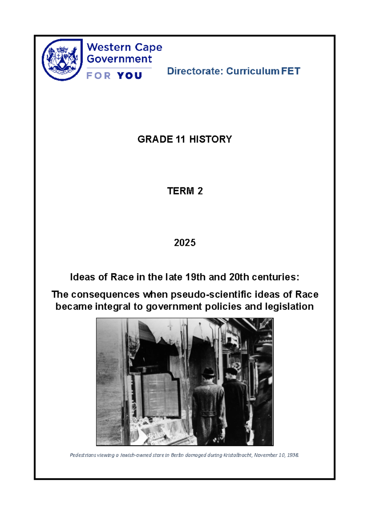 Grade 11 History Revision Booklet: Term 2 2025 - Race Concepts & Nazi ...