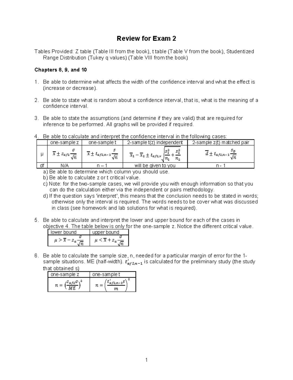 Review for Exam 2 - Summary of Key Concepts in Intro to Stats - Studocu