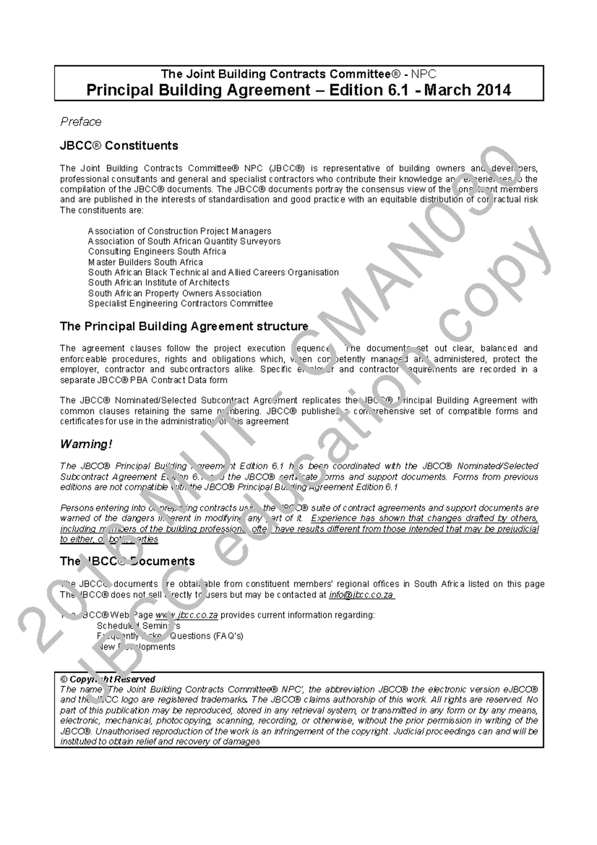 JBCC PBA Contract Document - The Joint Building Contracts Committee ...