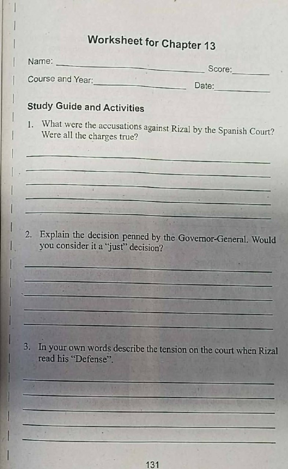 Chapter 13 Worksheet: Study Guide & Activities for Core Course - Studocu