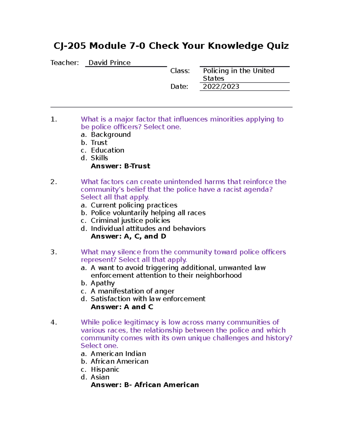 CJ 205 7-0 Check Your Knowledge Quiz - CJ-205 Module 7-0 Check Your ...