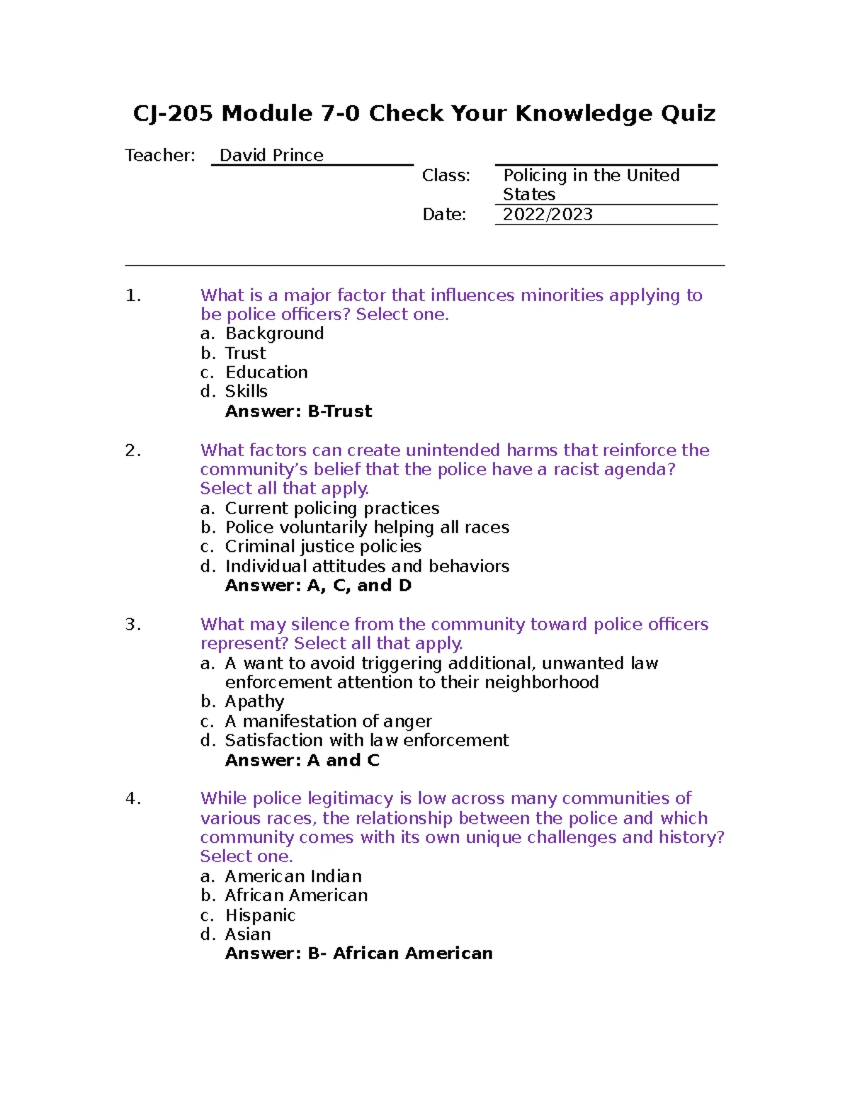 CJ 205 5-3 Quiz - Quiz for all of Module 5 - CJ-205 5-3 Module Five ... CJ 205 5-3 Quiz - Quiz for all of Module 5 - CJ-205 5-3 Module Five ...