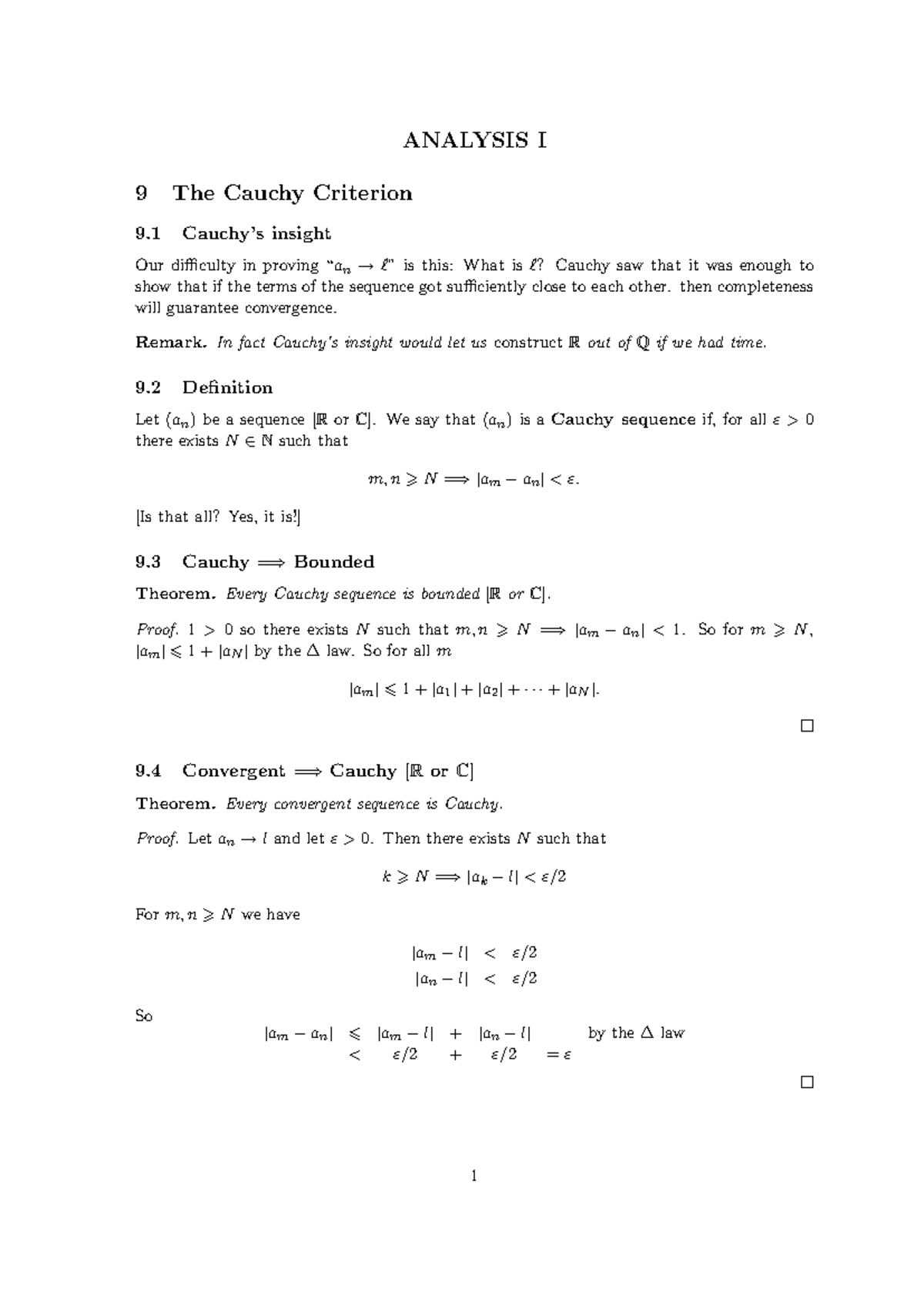 Cauchy Sequences: Key Insights and Theorems (Analysis I) - Studocu