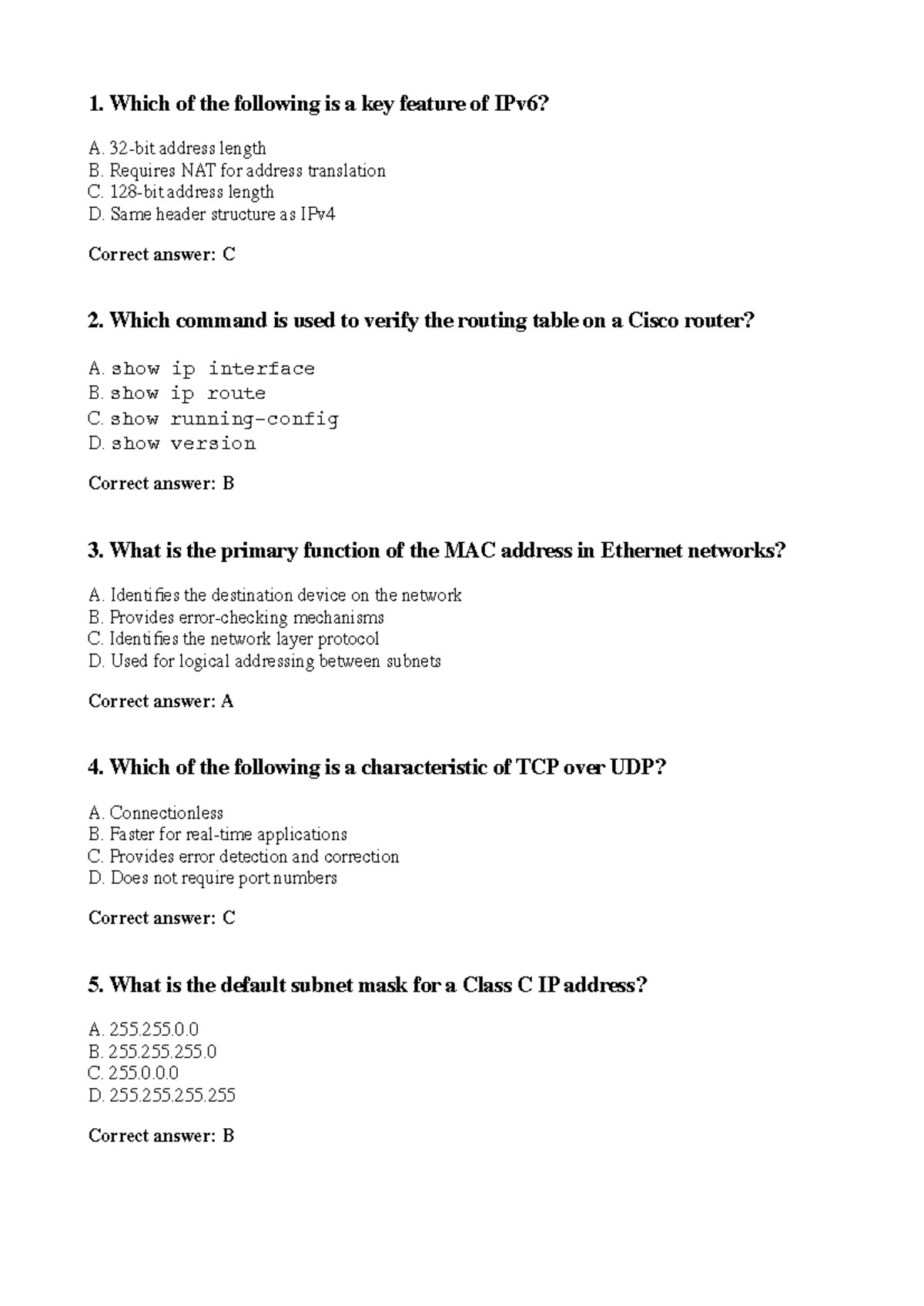 Networking Mock Questions for CCNA Exam Preparation - Studocu