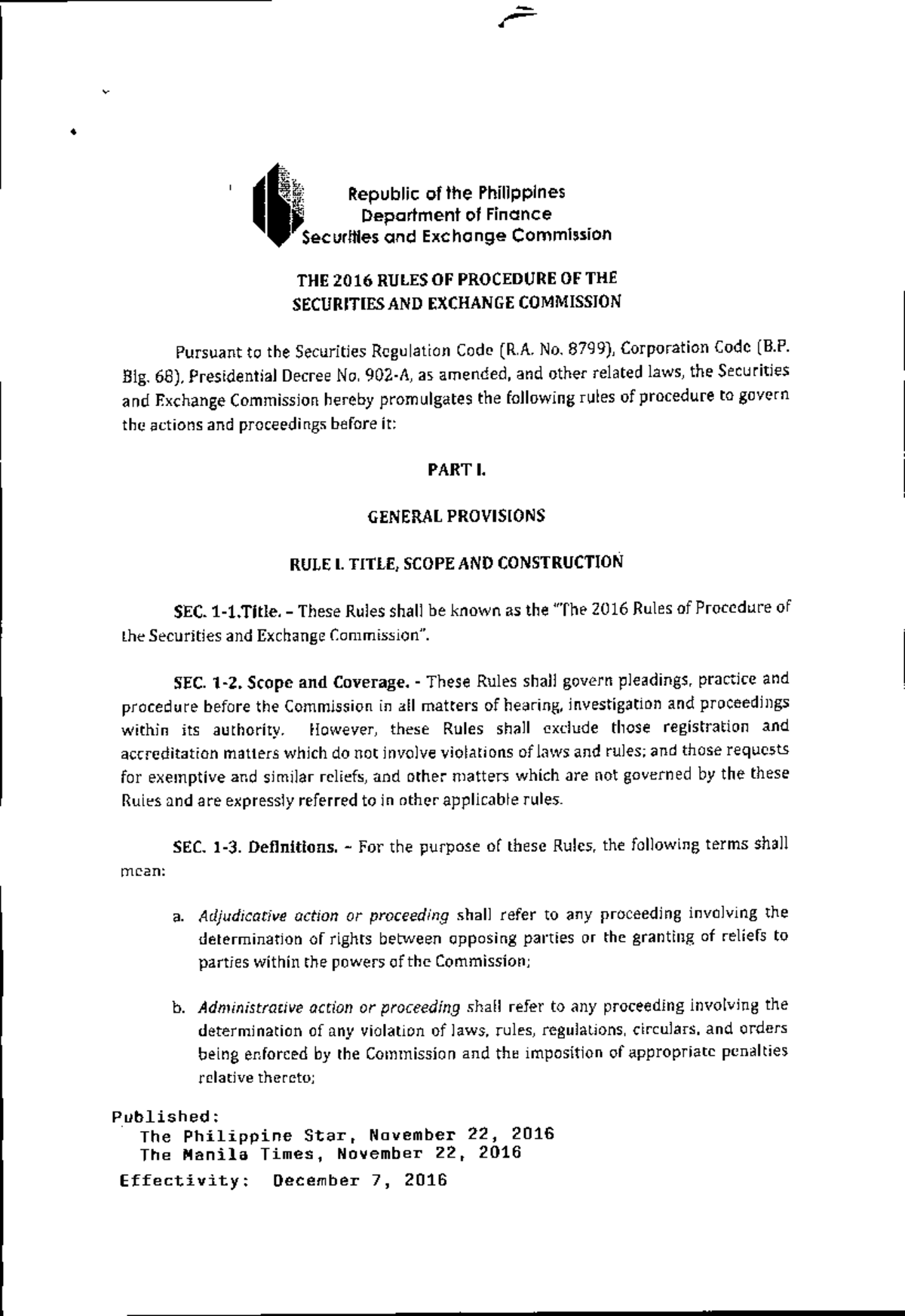 2016 SEC Rules of Procedures: Comprehensive Guide and Overview - Studocu