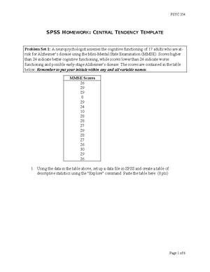 SPSS Homework Variability - SPSS HOMEWORK: VARIABILITY TEMPLATE Problem Set 1: The following ...