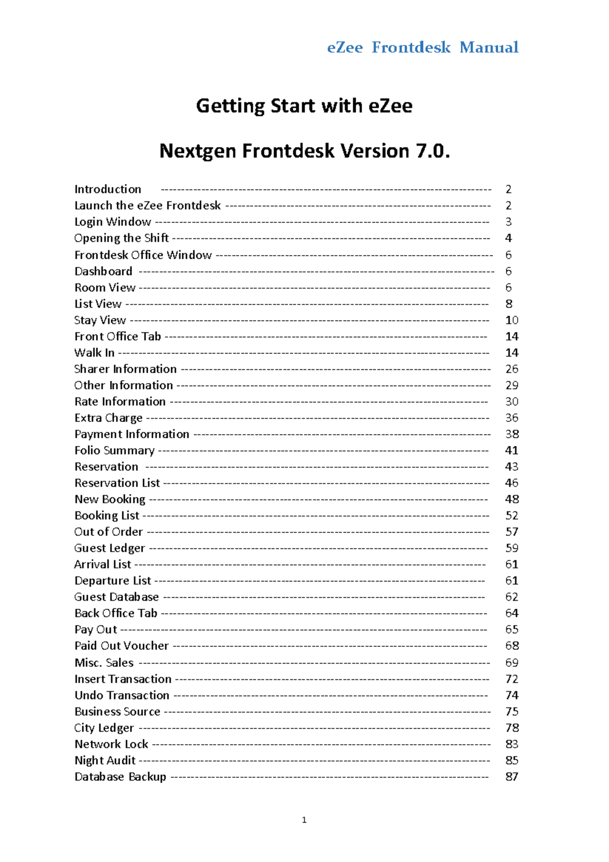 eZee Frontdesk Manual: Getting Started with Version 7.0 Guide - Studocu