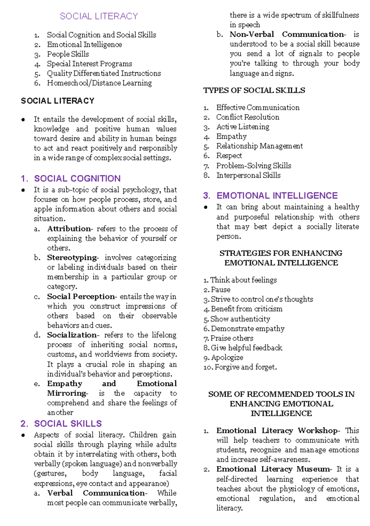 R5. Social Literacy - Comprehensive Lecture Notes on Key Concepts - Studocu
