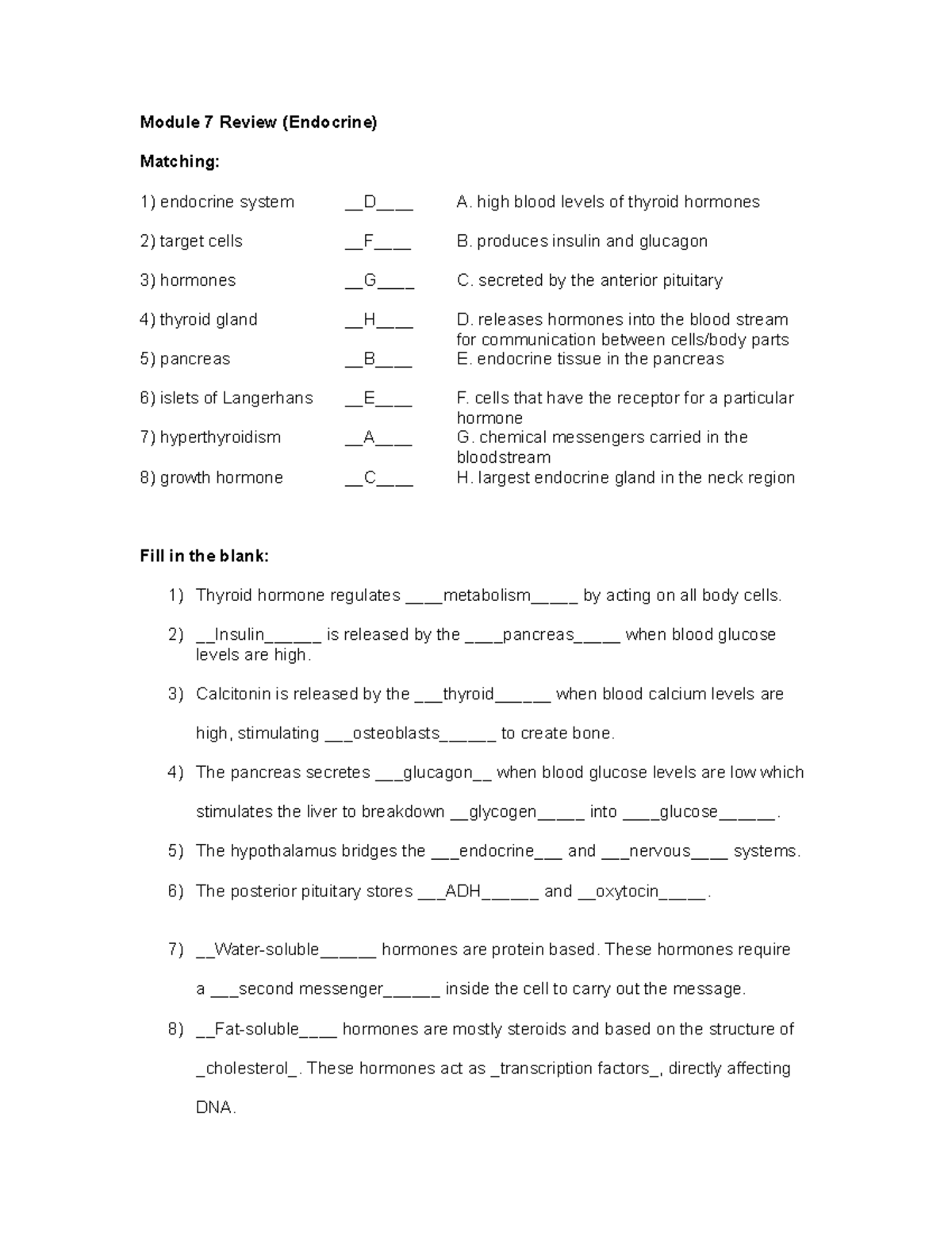 Module 7 Review: Endocrine System Answers and Key Concepts - Studocu