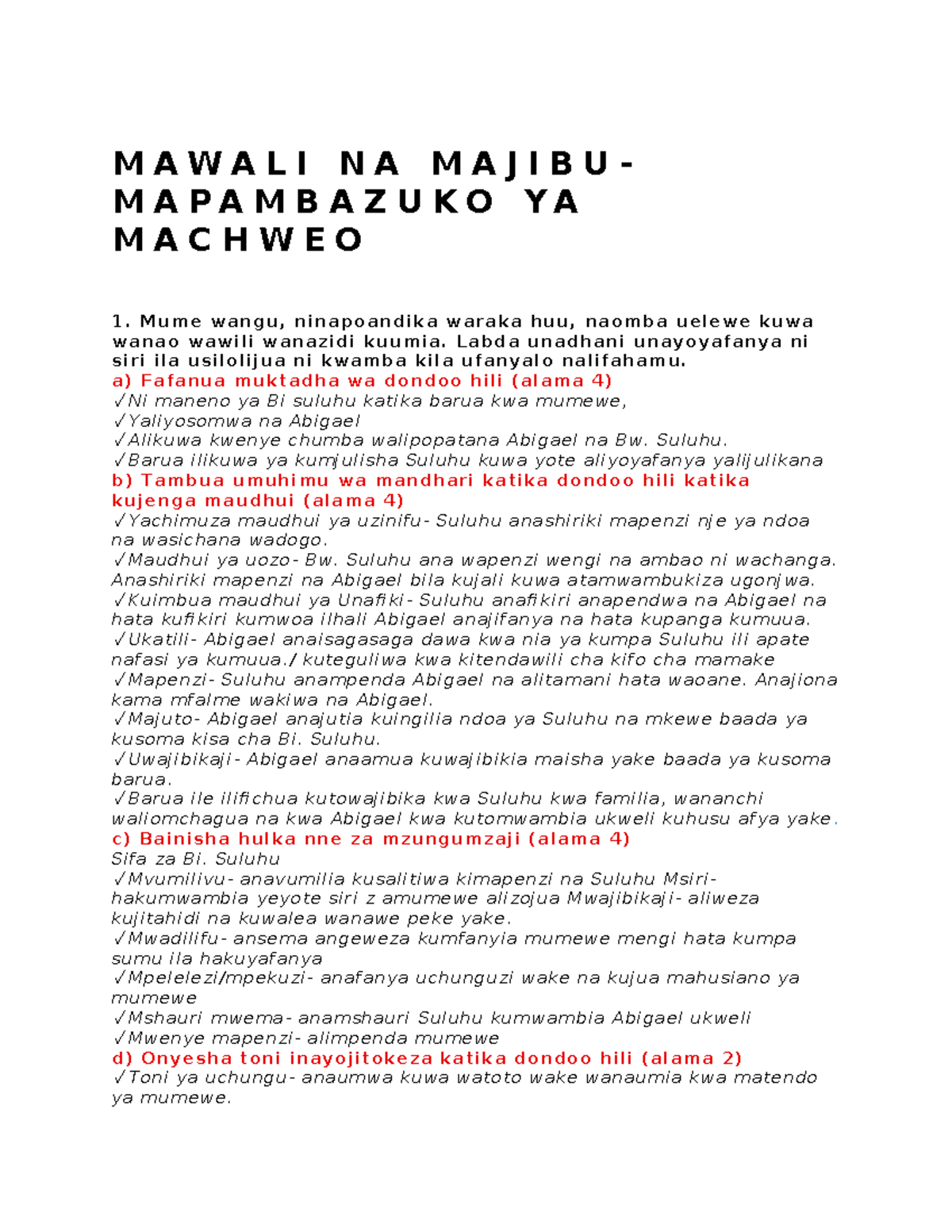 Mawali NA Majibu - Mapambazuko ya Machweo: Maswali na Majibu ya Maudhui ...