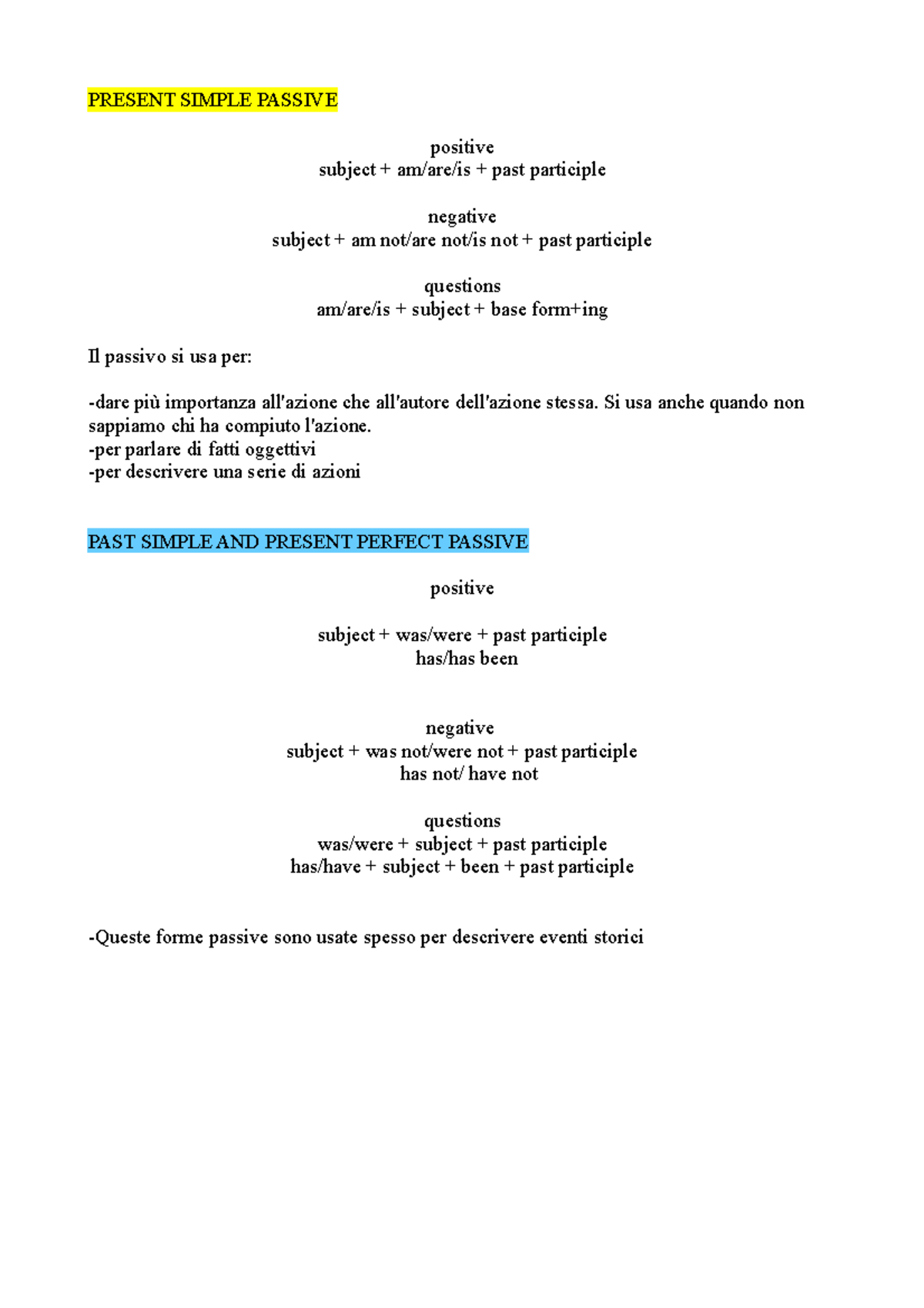 Inglese - Appunti su Present Simple e Past Passive - Studocu