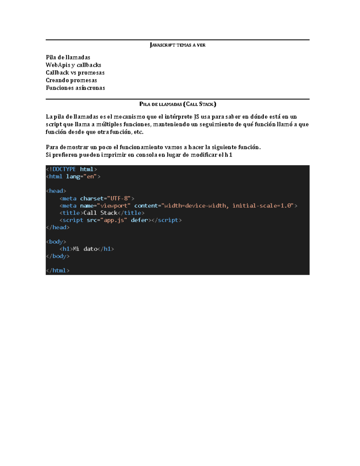 Clase 18 - Javascript Promesas - JAVASCRIPT TEMAS A VER Pila de ...