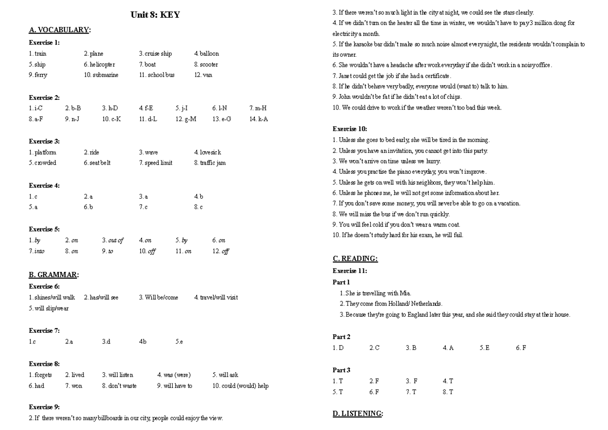 U8 Supplementary Materials for Compact PET KEY: Exercises & Answers ...