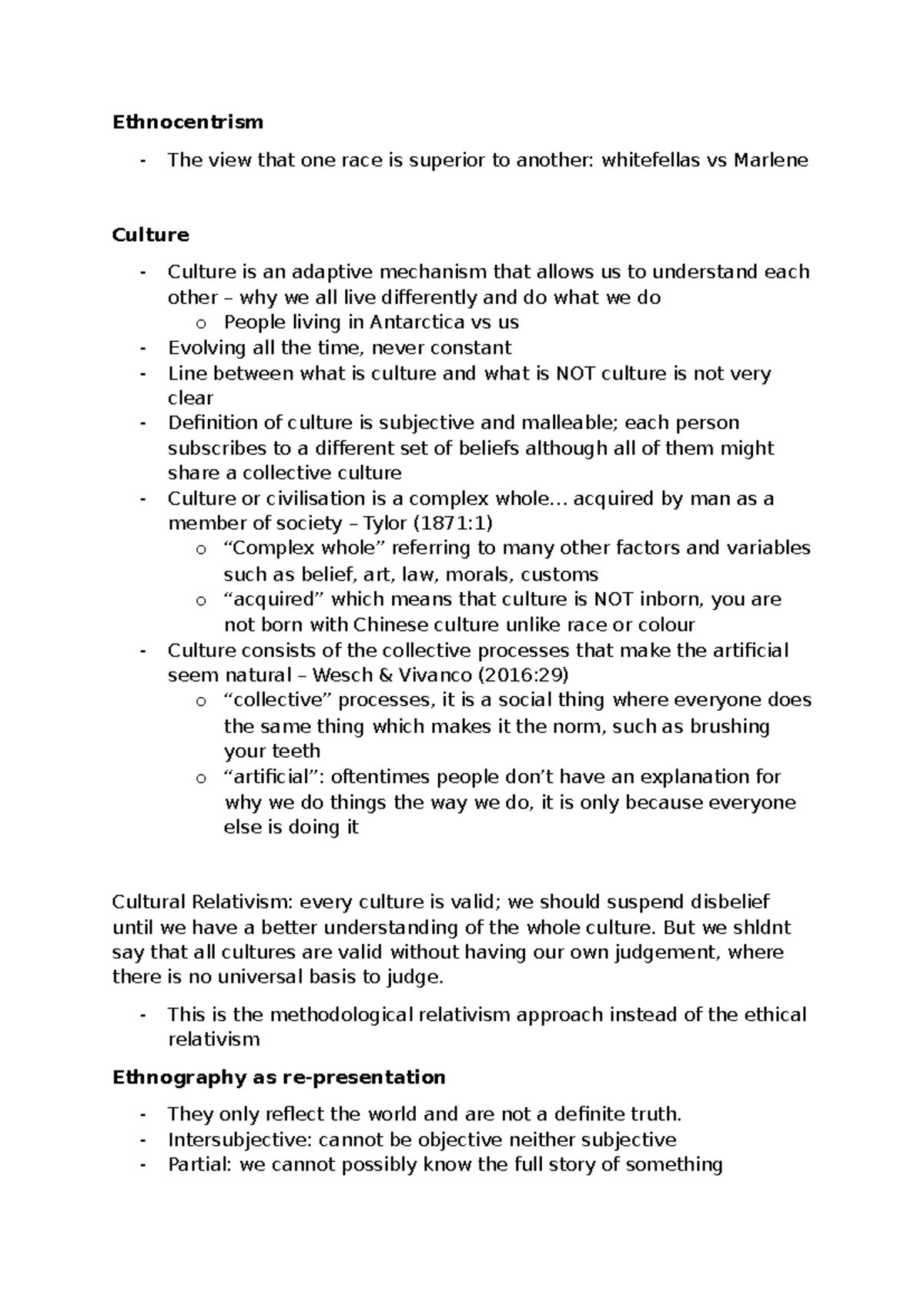 AN1101E Ethnocentrism & Cultural Notes - AY24/25 - Studocu