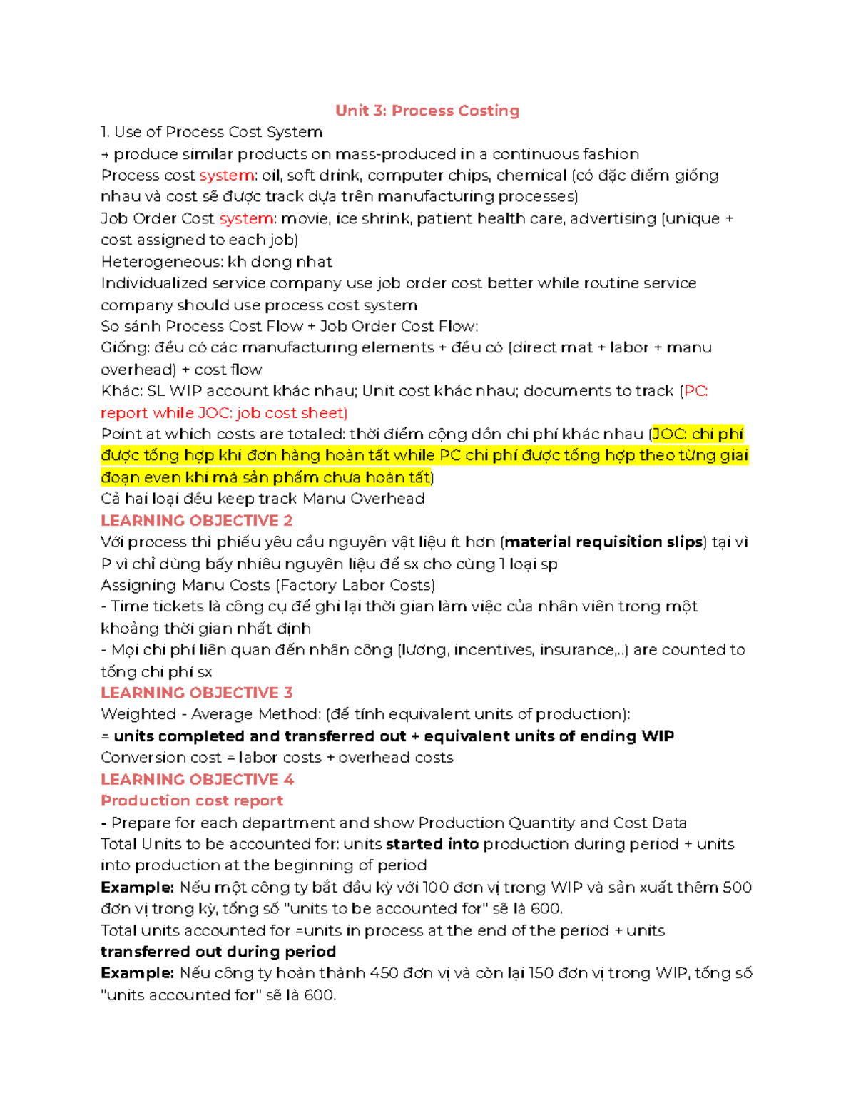 Unit 3: Process Costing - Chapters 3, 4, and 5 Overview and Analysis ...