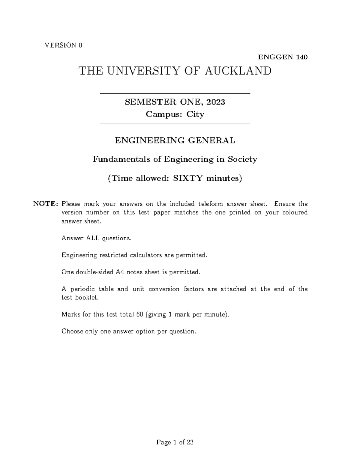 ENGGEN 140 Test 1 Practice Questions and Solutions - Studocu