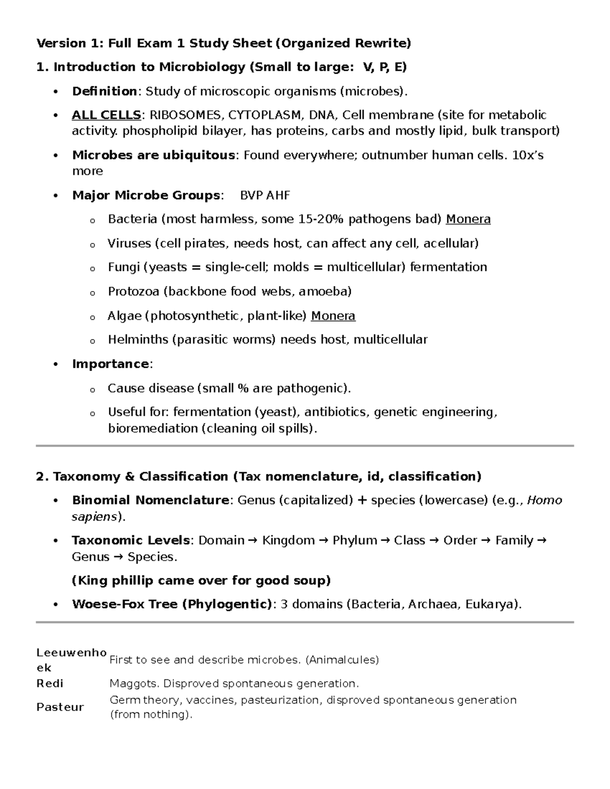 Microbiology Exam 1 Study Guide (Shortcut Notes) - Studocu