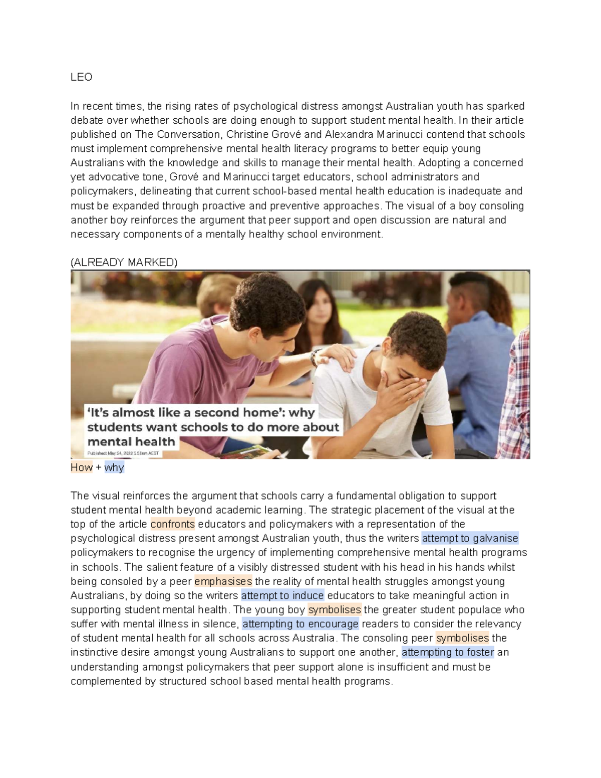Mental Health Support in Schools: ALA Intro Body Analysis - Studocu