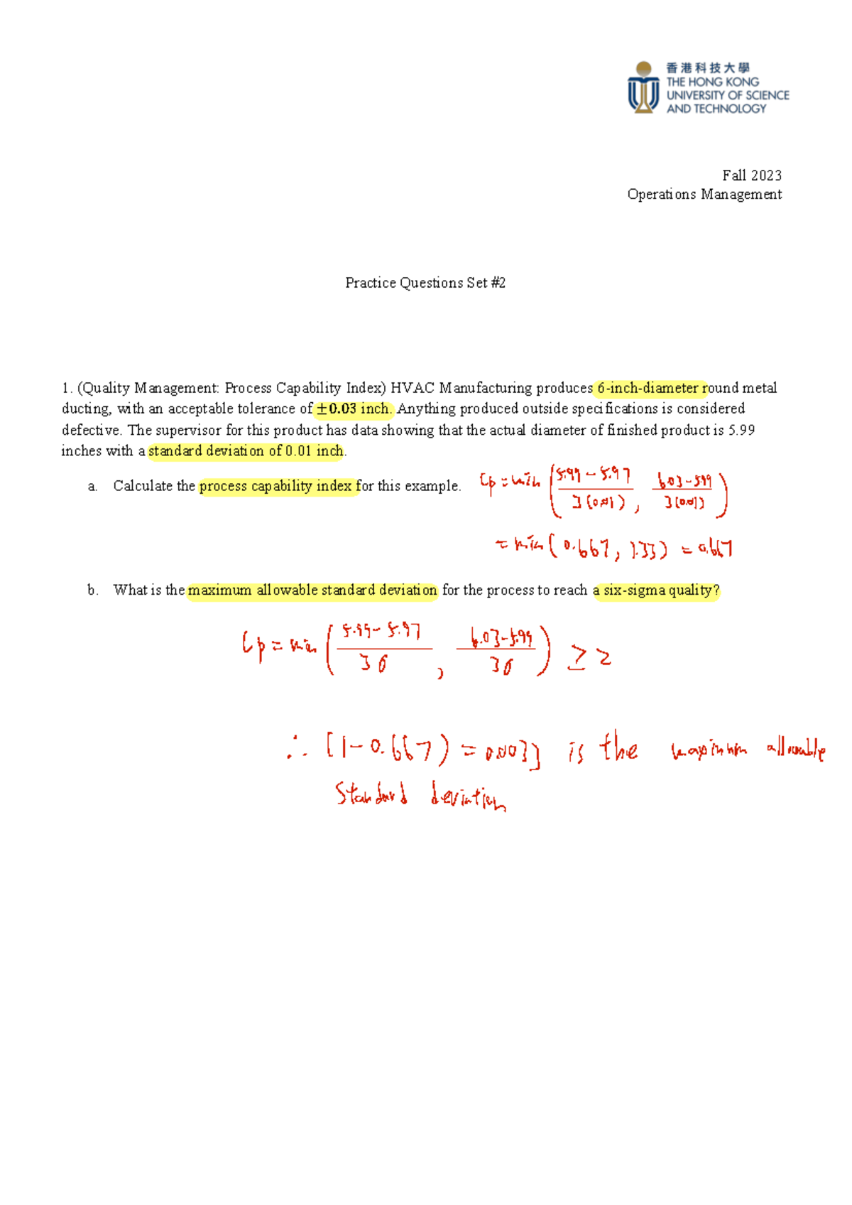 ISOM2700 Practice Set2 Question - Fall 2023 Operations Management ...