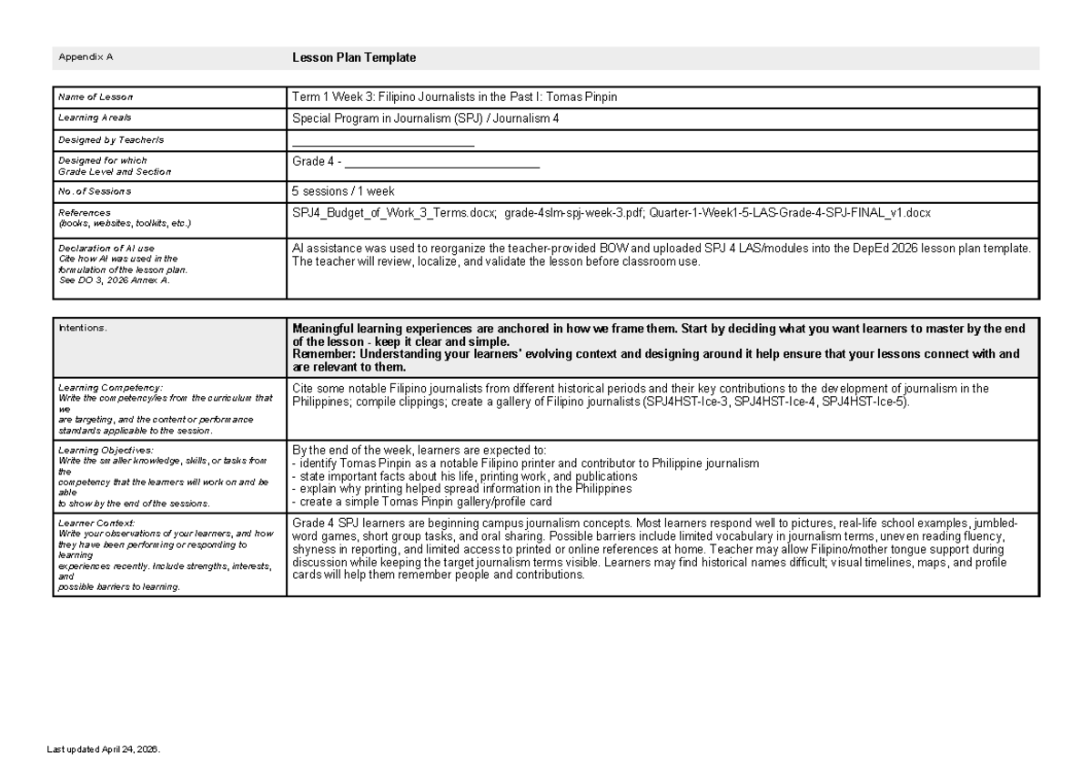 SPJ4 Term 1 Week 3 Lesson Plan: Filipino Journalists - Tomas Pinpin ...
