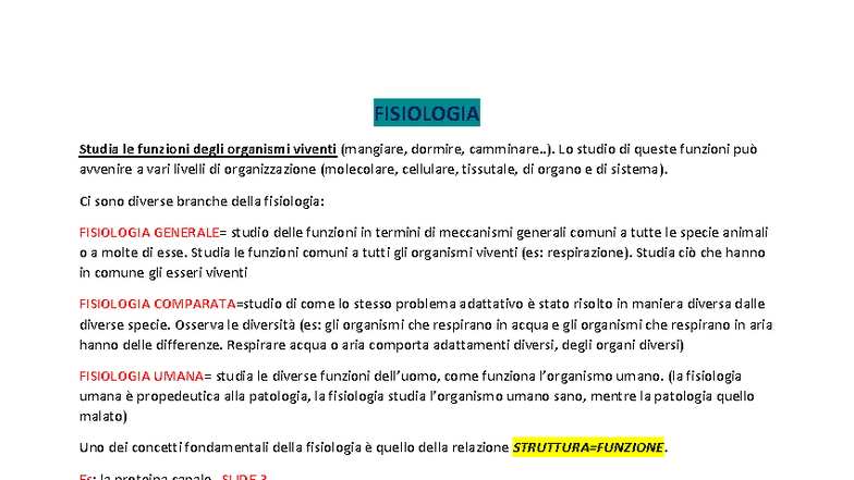 FISIOLOGIA 1: Funzioni degli Organismi e Meccanismi Fisiologici - Studocu