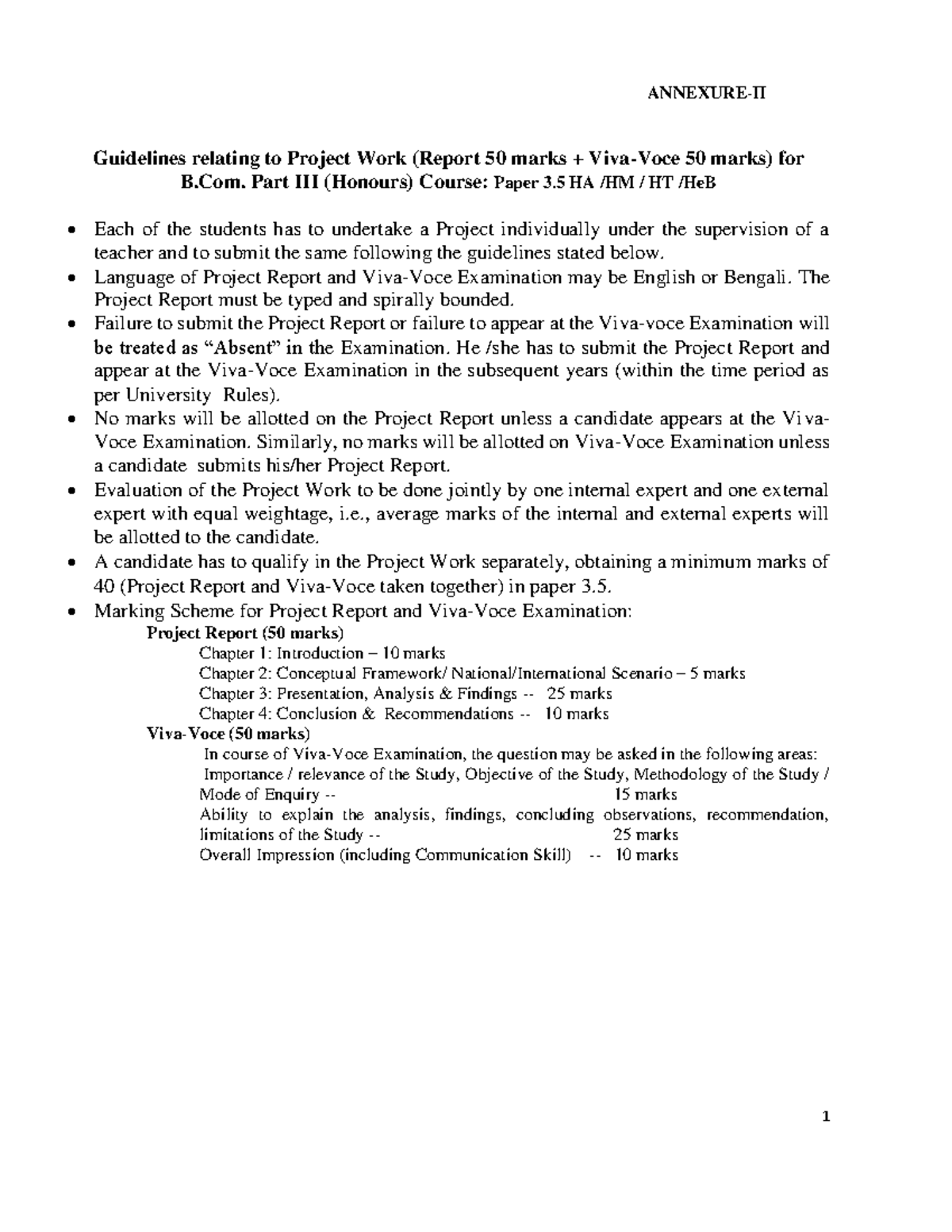 Guidelines for Project Work: B. Honours Course - Paper 3 HA/HM/HT/HeB ...