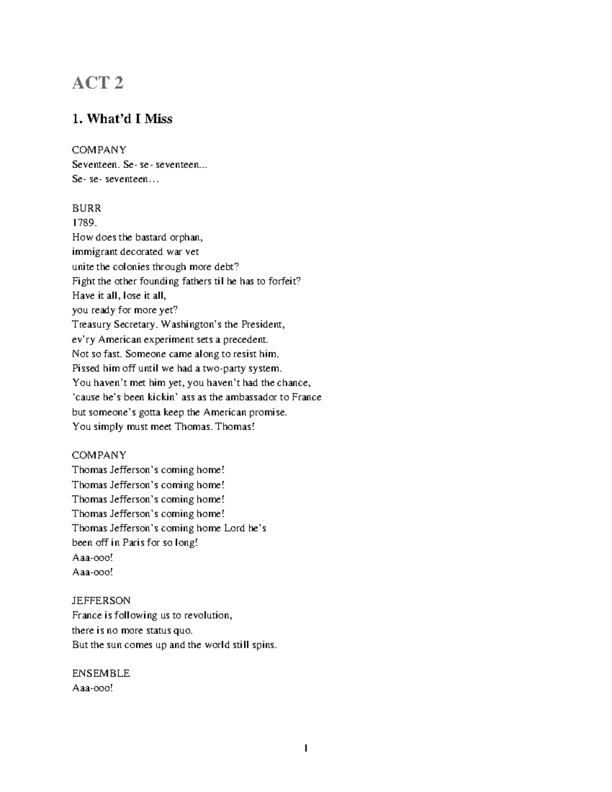 Hamilton Lyrics Analysis: Act II (0CA4099700) - Studocu