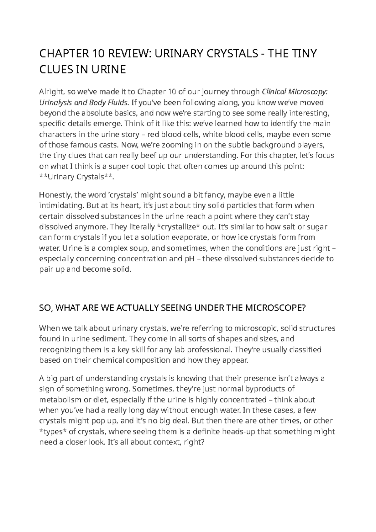 CHAPTER 10 REVIEW: URINARY CRYSTALS IN CLINICAL MICROSCOPY - Studocu