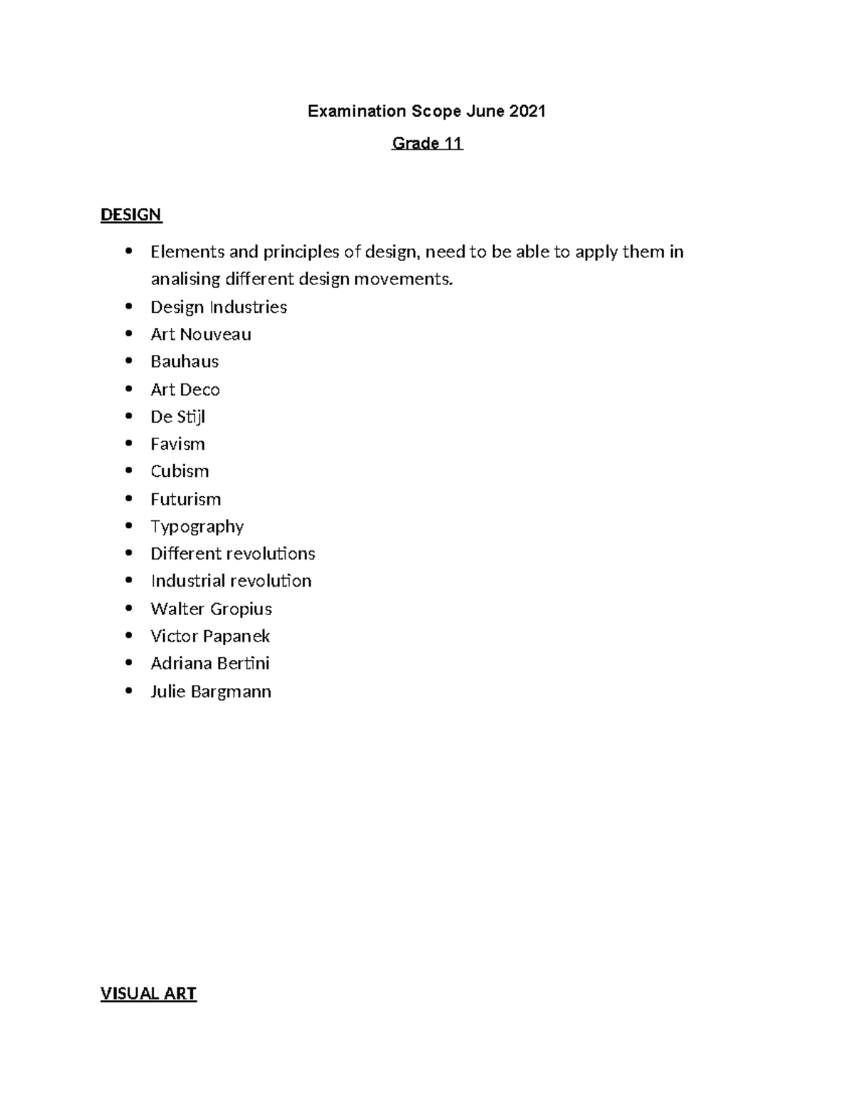 Csv 60b778be8dcd0 - Scope - Examination Scope June 2021 Grade 11 DESIGN ...