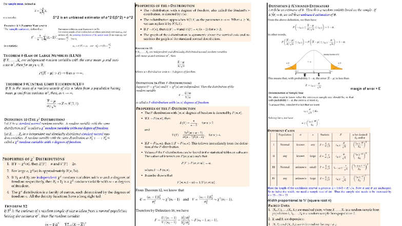 St2334 cheatsheet - Final cheat sheet - ST2334 - S^2 is an unbiased estimator of σ^ 2 E(S^2) = σ ...