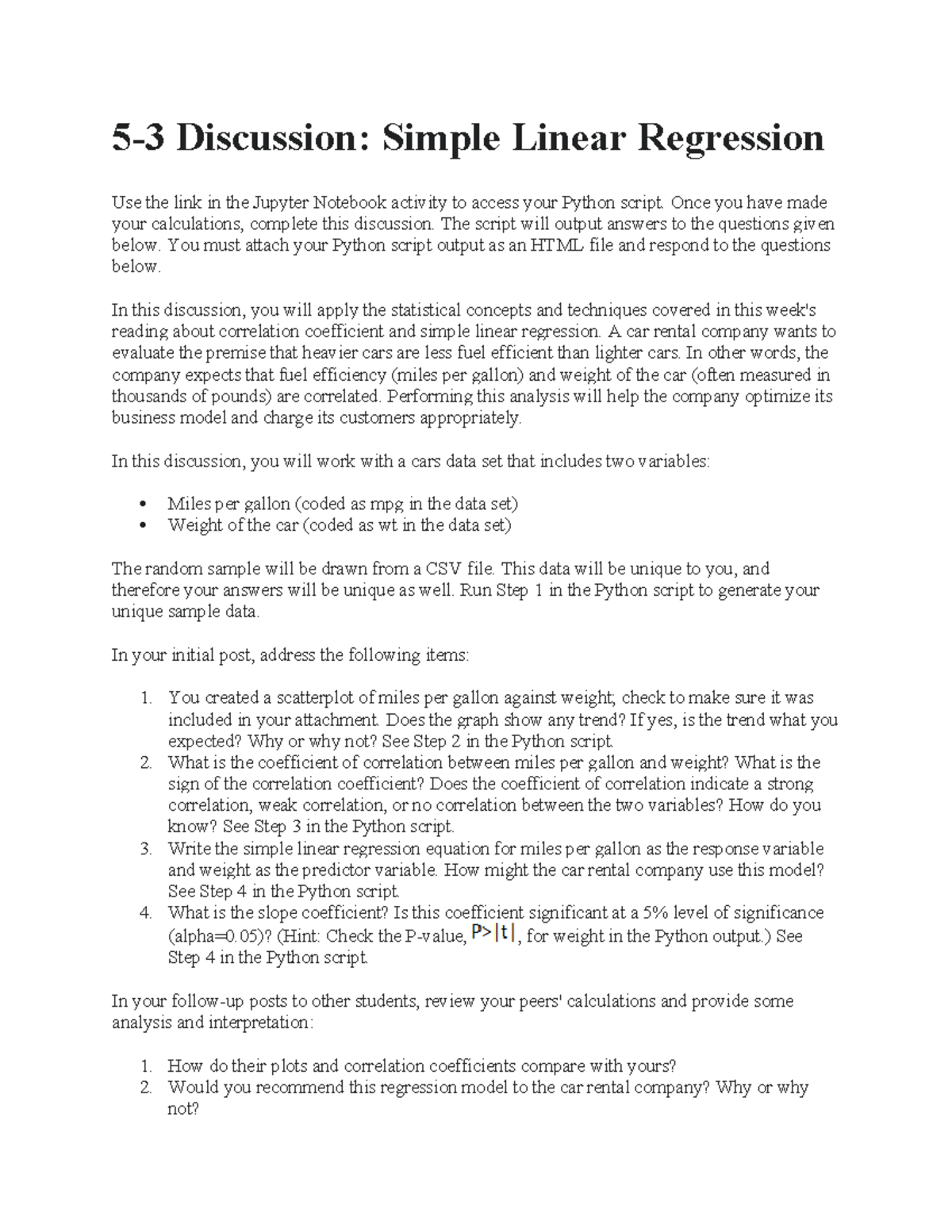 MAT-243 - 5-3 Discussion: Analyzing Simple Linear Regression Data - Studocu