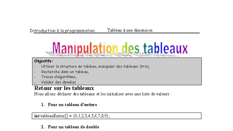 Exercices sur les Tableaux - TP2 Java: Introduction et Pratiques - Studocu