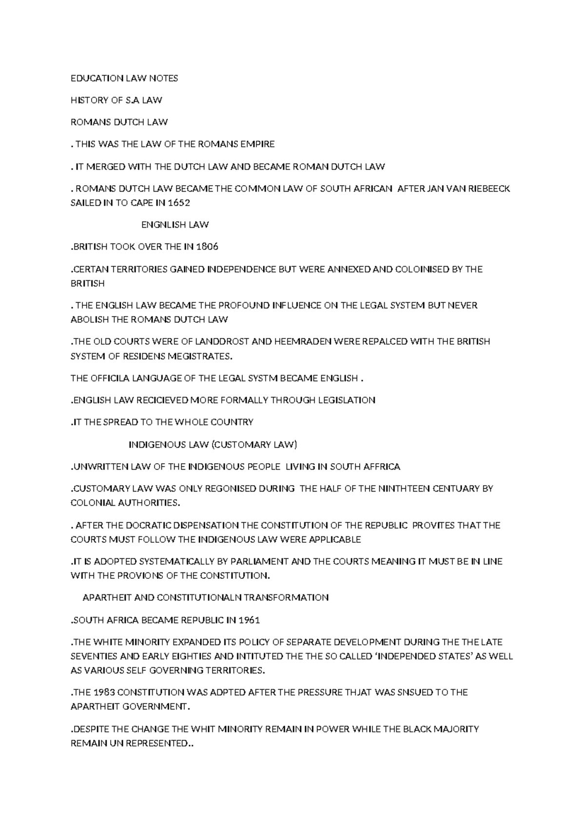 EDL3703 EDUCATION LAW NOTES: HISTORY OF SOUTH AFRICAN LAW - Studocu