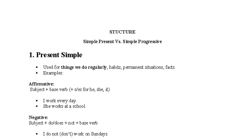 Structure Exam: Simple Present vs. Simple Progressive - Studocu