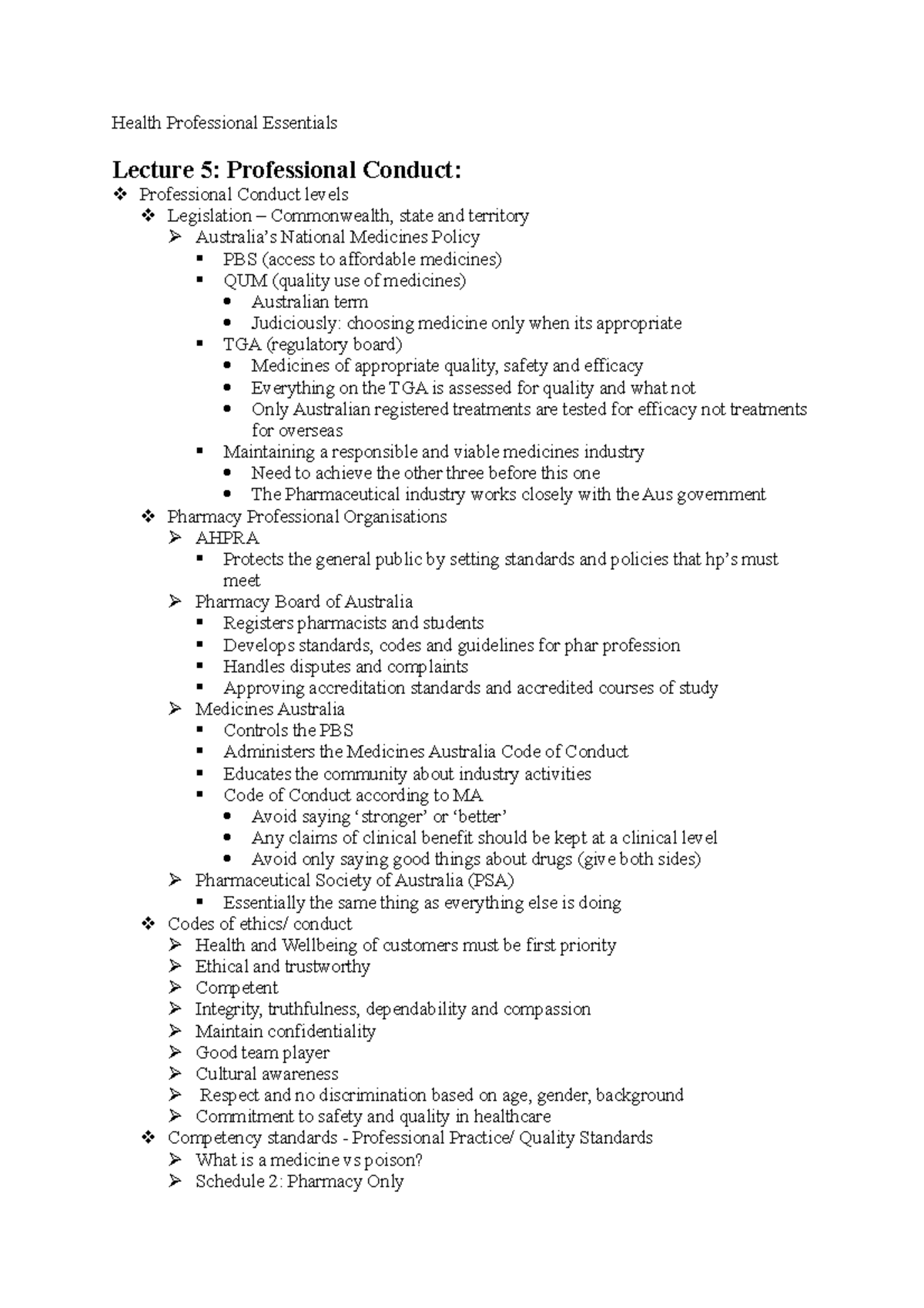 Health Professional Essentials: Lecture Notes on Ethics & Conduct - Studocu