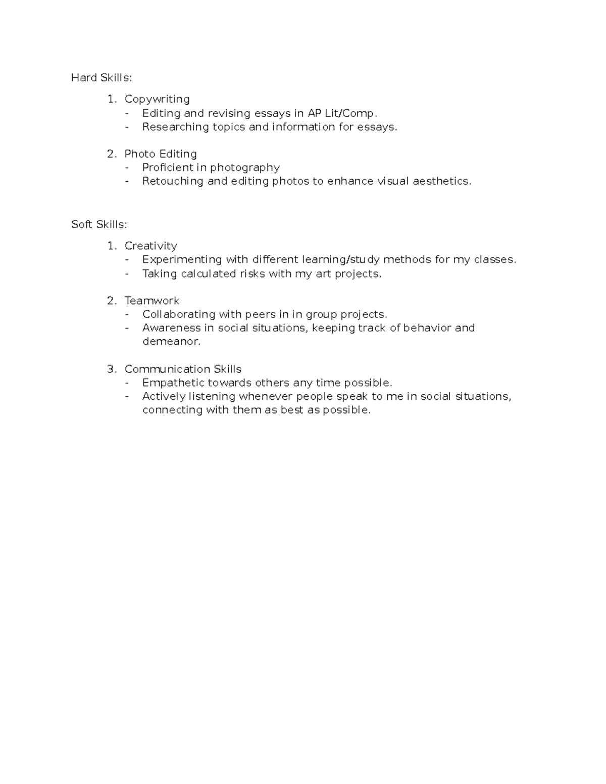 Hard and Soft Skills - jilu - Hard Skills: 1. Copywriting - Editing and ...