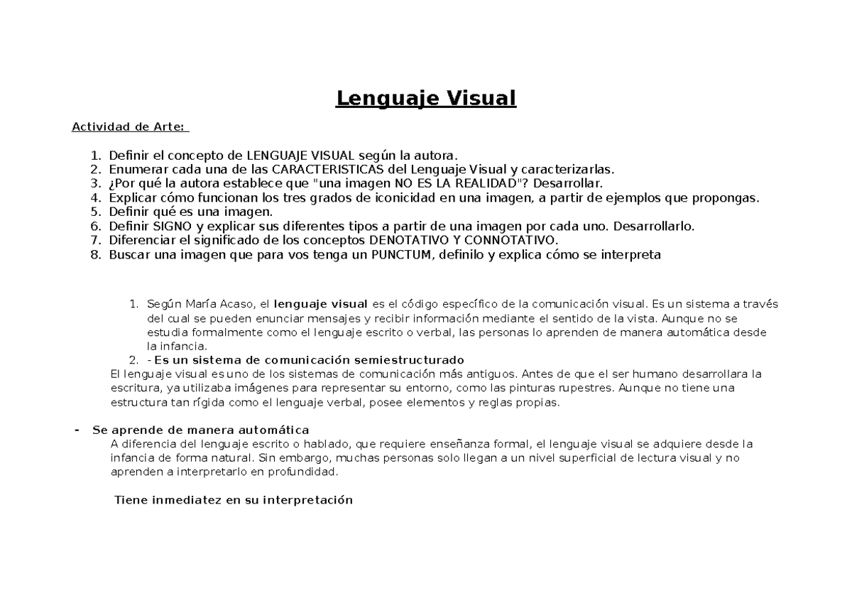 Lenguaje Visual - Lenguaje Visual Actividad de Arte: 1. Definir el ...