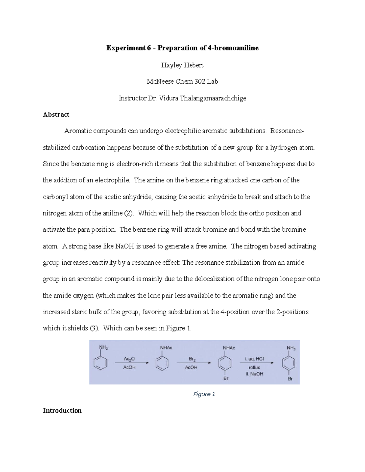 Experiment 6: Synthesizing 4-Bromoaniline in CHEM 302L Lab - Studocu