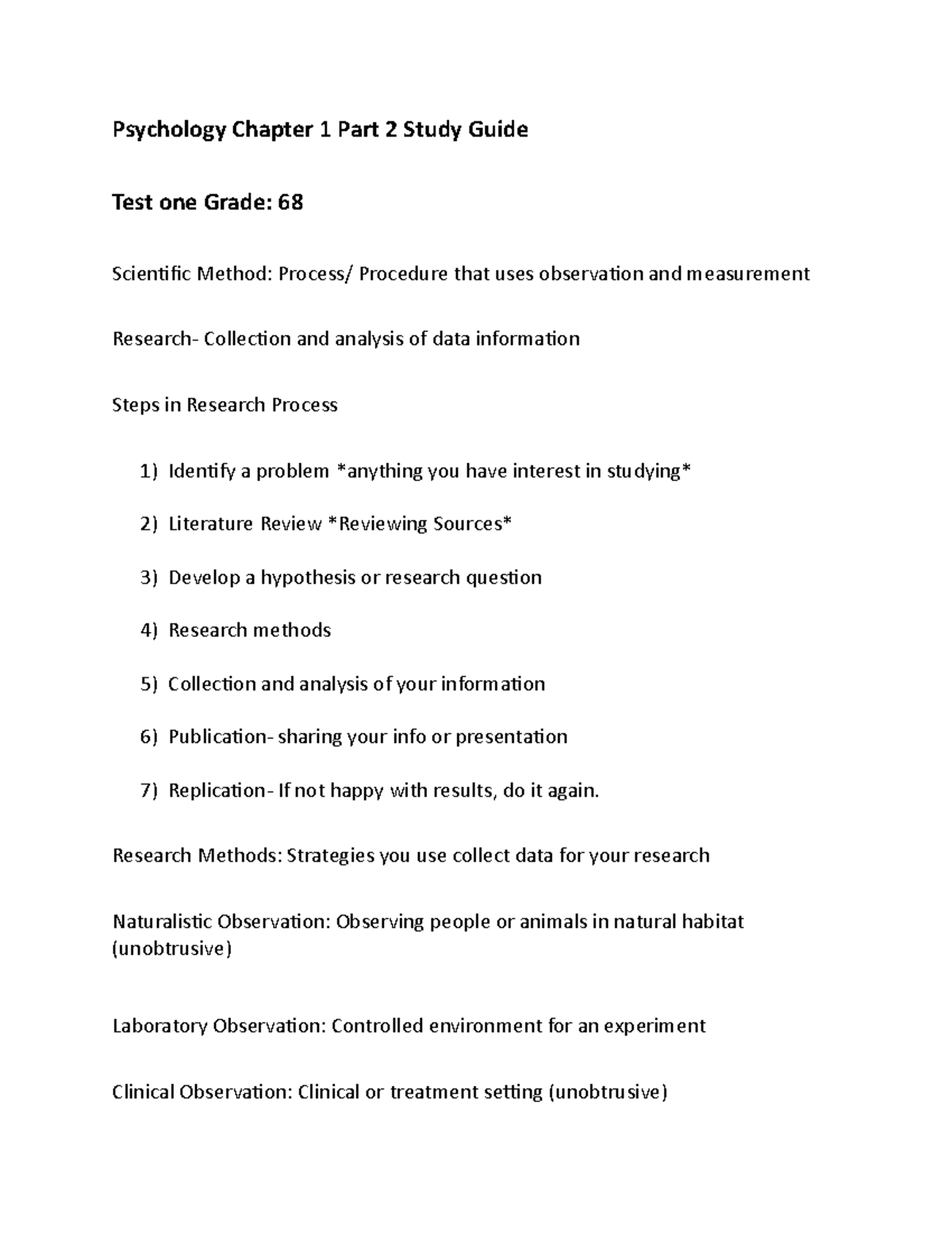 Psychology Chapter 1 Part 2 Study Guide - Psychology Chapter 1 Part 2 ...